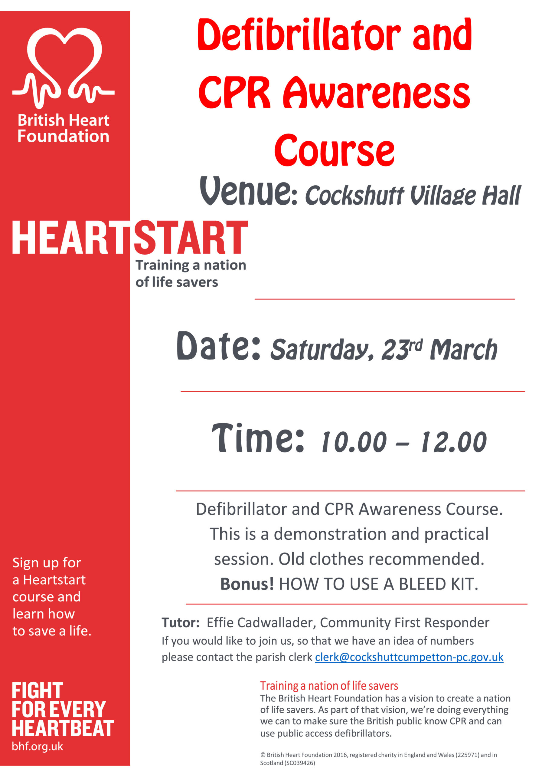 Defibrillator and CPR Awareness Course – cockshuttcumpetton-pc.gov.uk